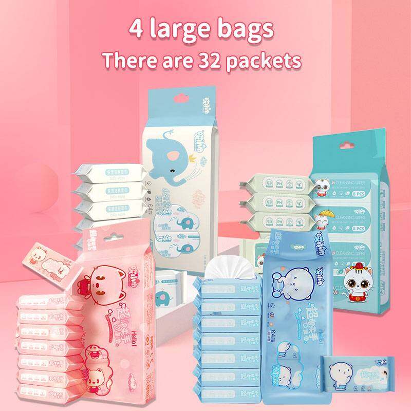 8 Packs Mini Wet Tissue 8 Sheets Non Alcohol Baby Wipes Tisu Basah Baby ...