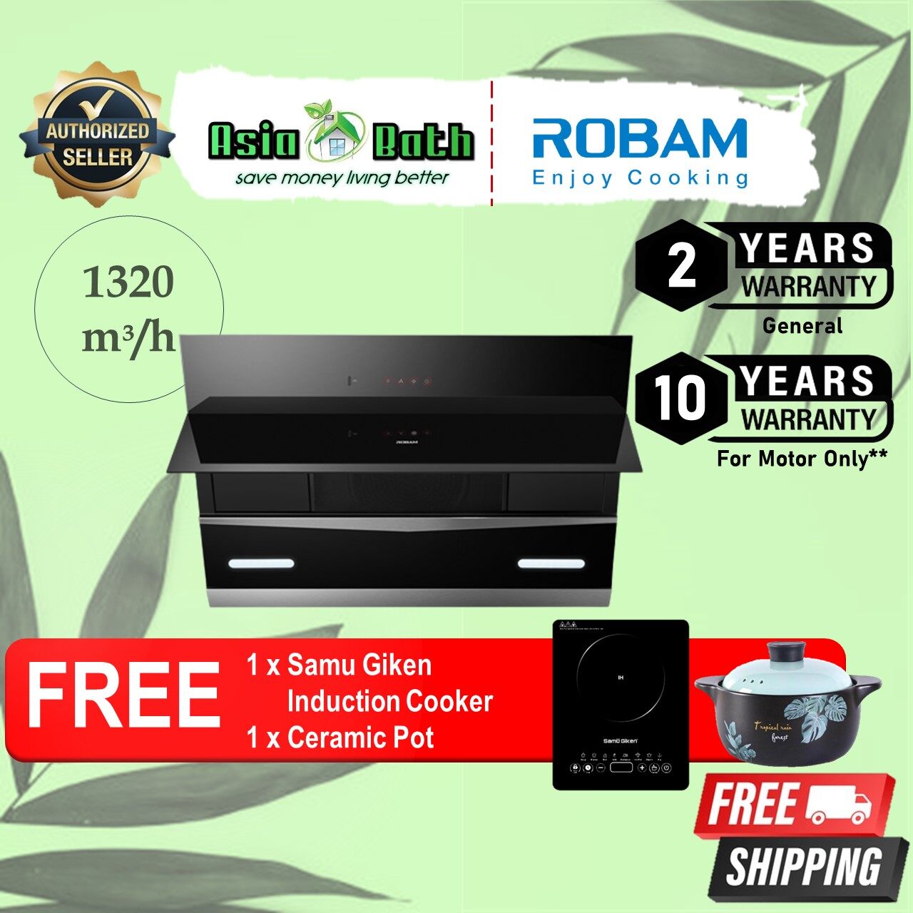 Robam A676 Side Absorption Range Hood 90cm 1320m³/h Power Suction with ...
