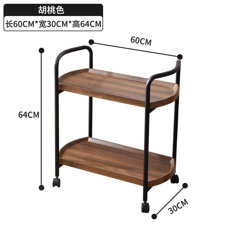 Corner Table Movable Tea Table with Wheels Walnut Sofa Side Table ...