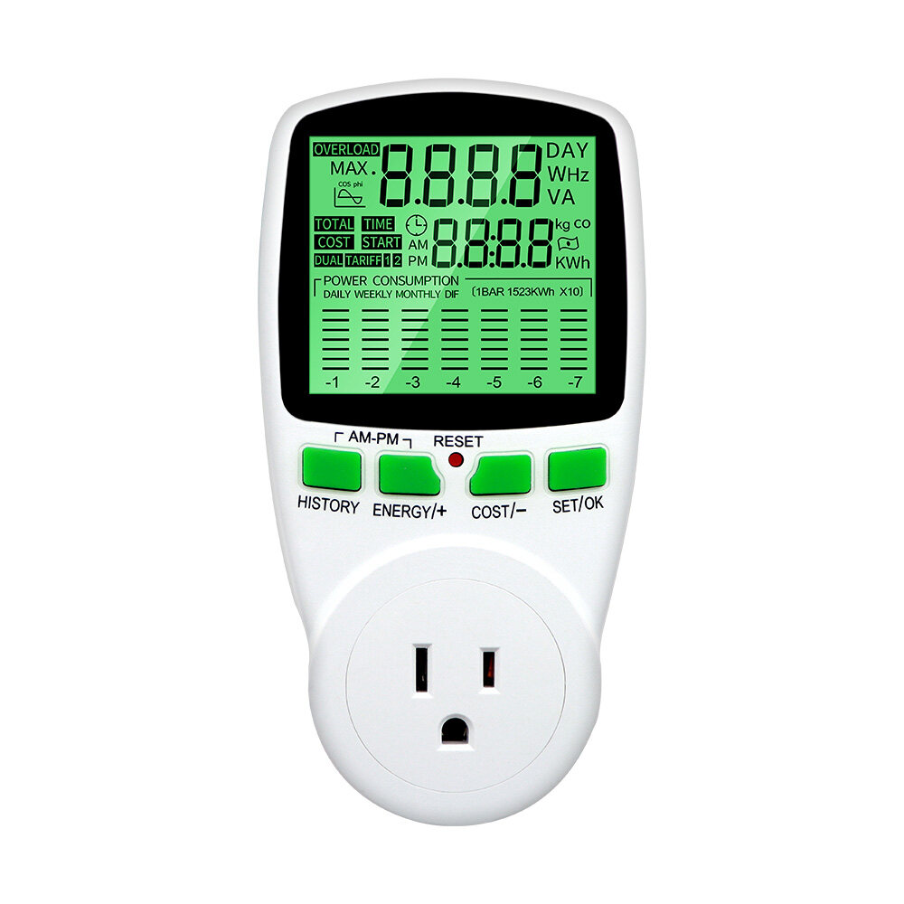 Eu Fr Us Plug Digital Voltage Wattmeter 220v Ac Power Meter Consumption Watt Energy Kwh Socket