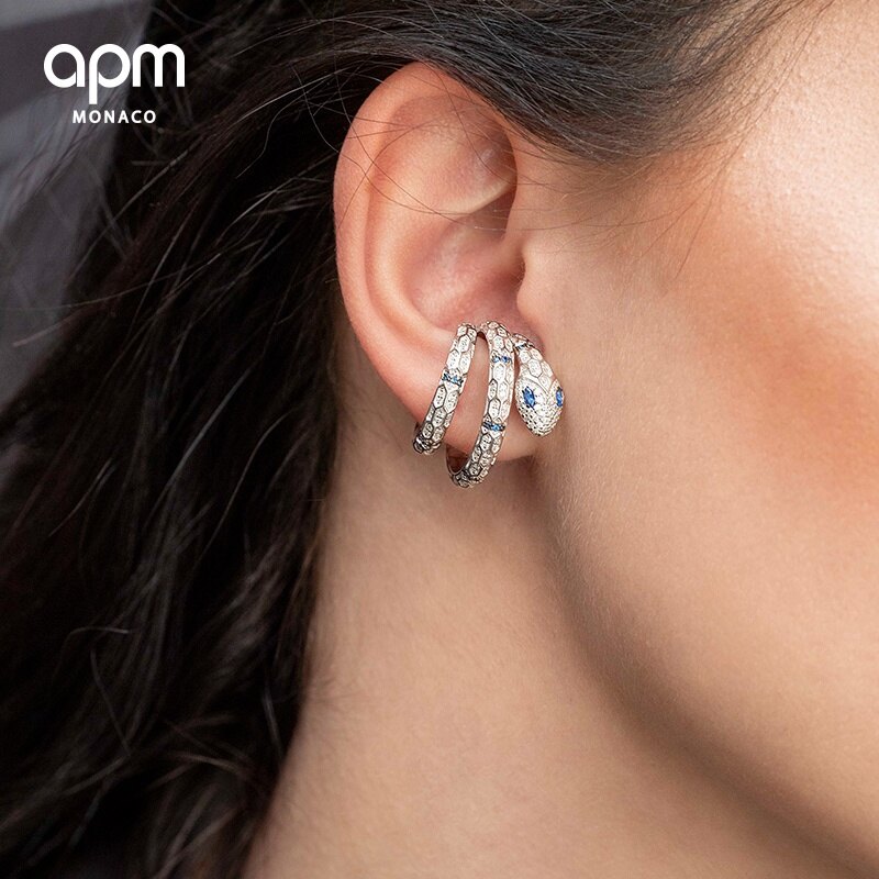 With Box APM Monaco Single Exotic Blue-Eyed Snake Ear Clip Fun Snake ...