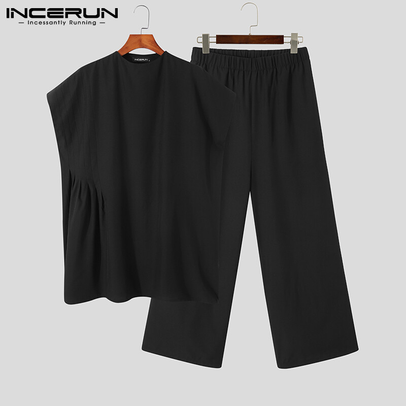 INCERUN Mens Short Sleeve Ethnic T Shirts Long Pants Suits Islamic ...