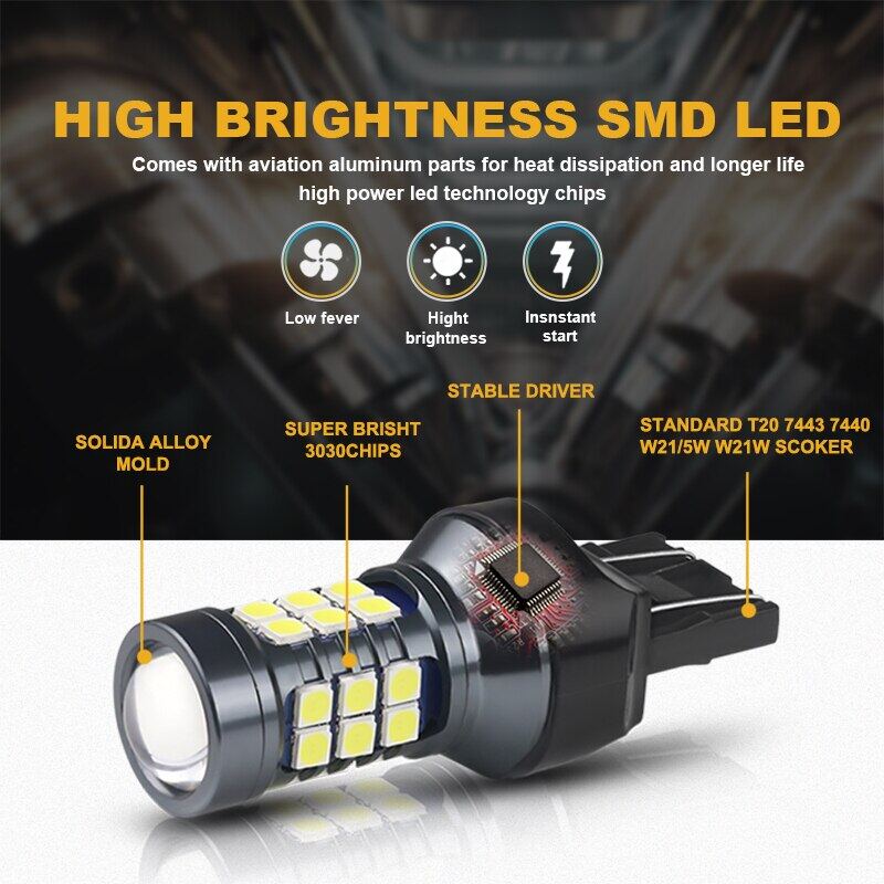 ANMINGPU 2x รถเลี้ยวไฟ Led T20 Led 7443 W215W W21W Led 7440 3030SMD ไฟจอดรถ Led ย้อนกลับ12V ...