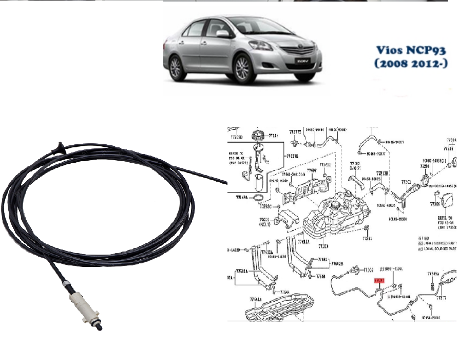 FOR Toyota Vios GEN2 2008 2009 2010 2011 2012 2013 Fuel tank cap cable ...