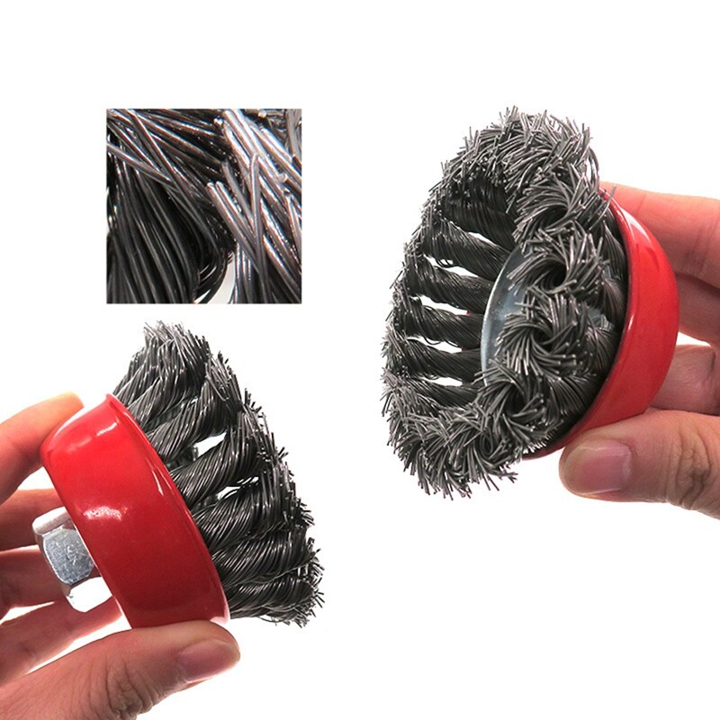 3 Inch Crimped Wire Brush for Grinders,Wire Cup Brush, M10, 2 Pack, Red ...