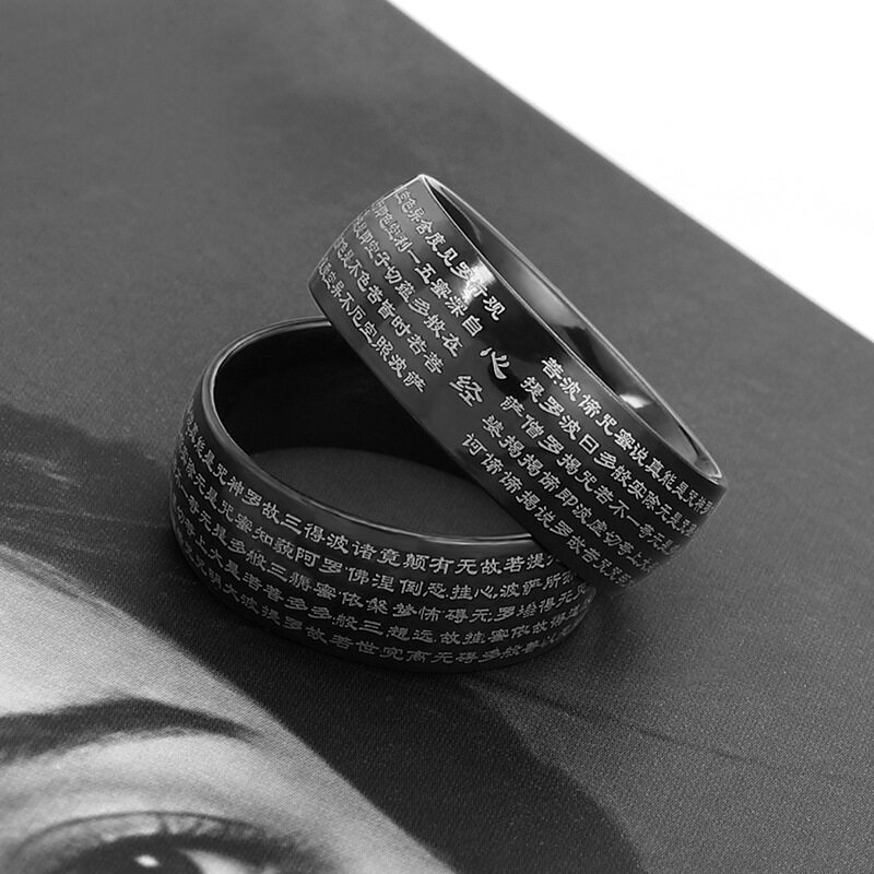 แฟชั่นเก้าจีนลมหัวใจพระสูตรสแตนเลสแหวน Banruo หัวใจ Sutra แหวนผู้ชาย ...