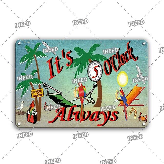 Wall Clock Modern Design Metal Signs Vintage Clock Tin Sign Tiki Bar ...