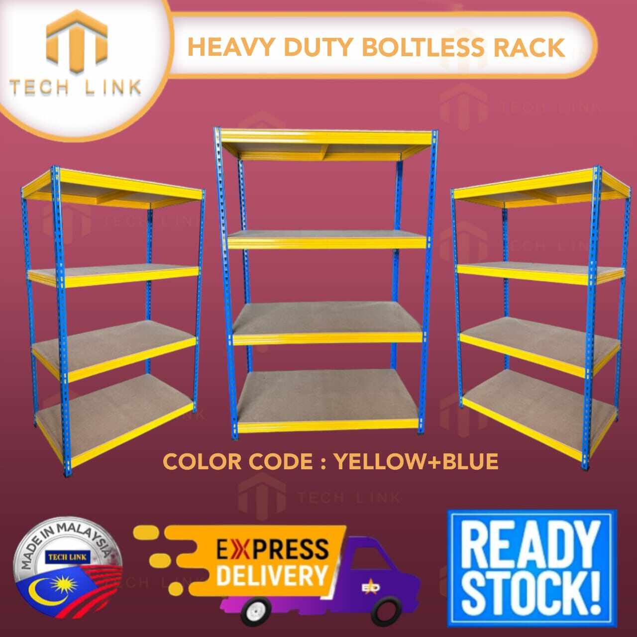 Boltless Rack with Fiberboard 450mmD x 900mmL x 1500mmH - YellowBlue ...