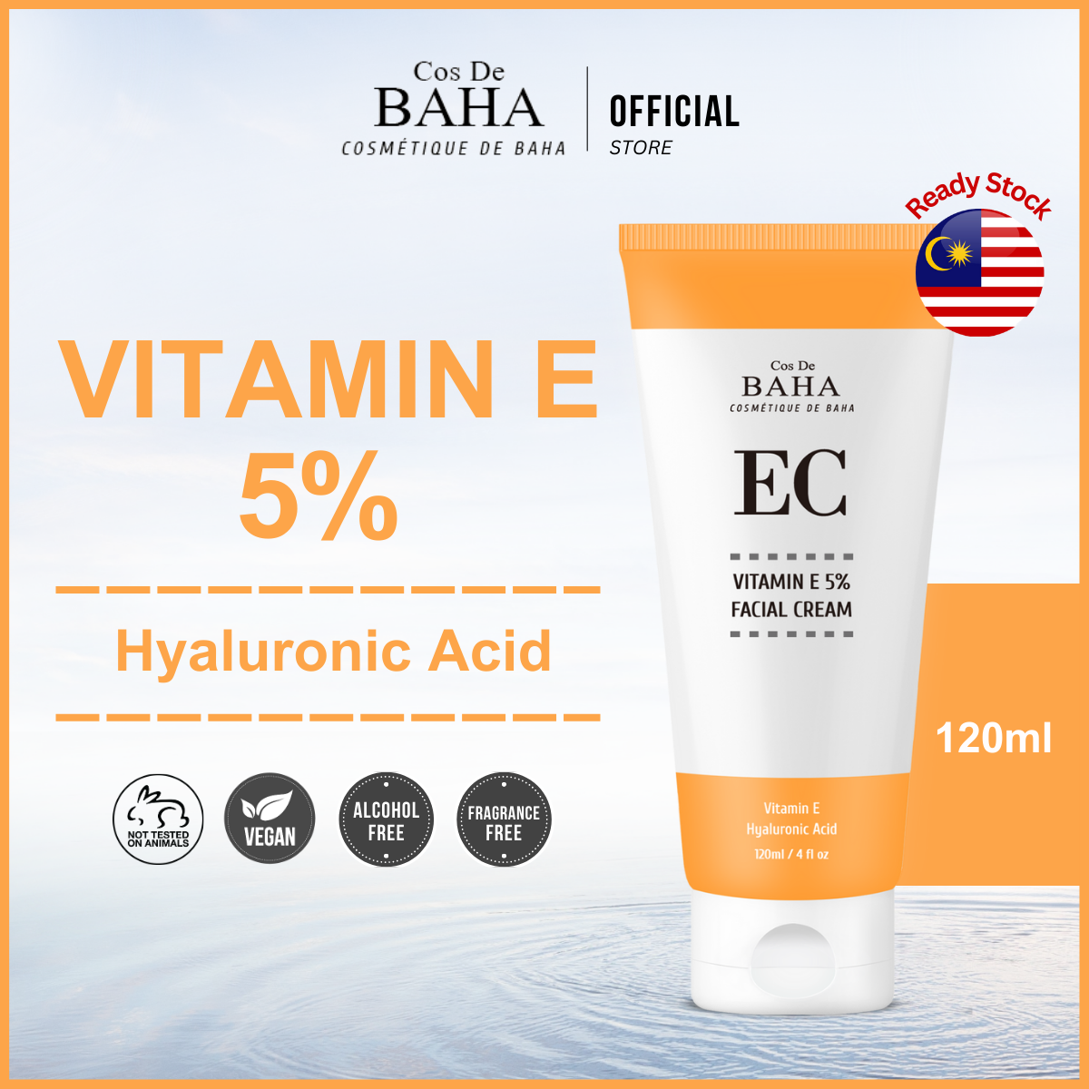 Cos De BAHA EC Vitamin E 5% Facial Cream Niacinamide Hyaluronic Acid Ceramide Squalane anti ...