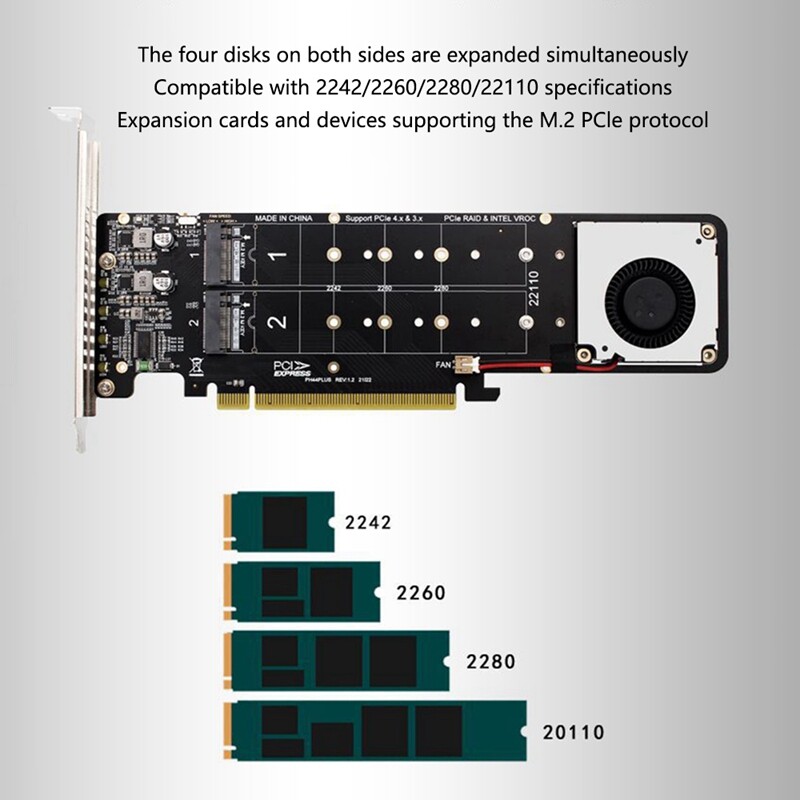PCIe to M2 Adapter Card PCIe 4.0 X16 M2 M Key NVME SSD RAID Array ...