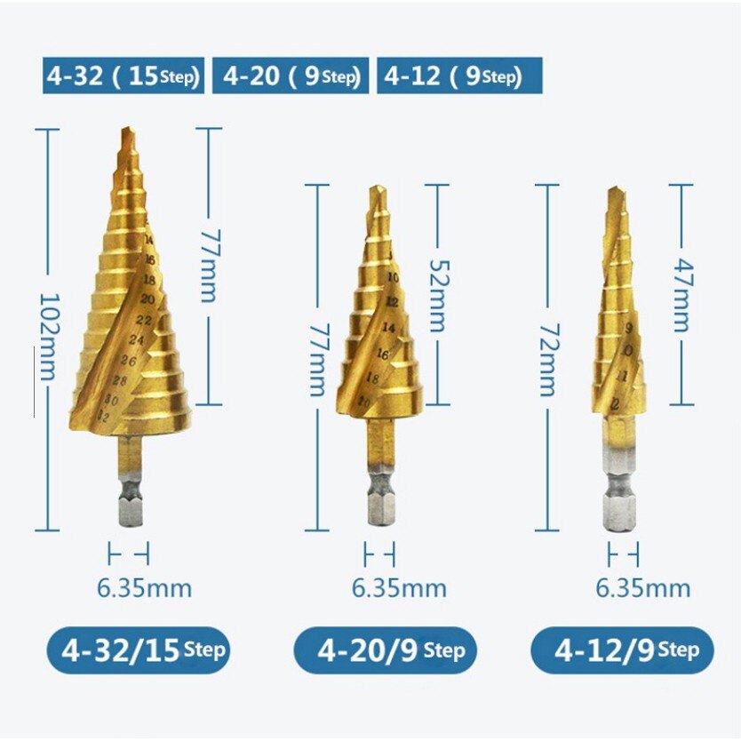6-Pack HSS Spiral Grooved Center Drill Bit Solid Carbide Mini Step ...
