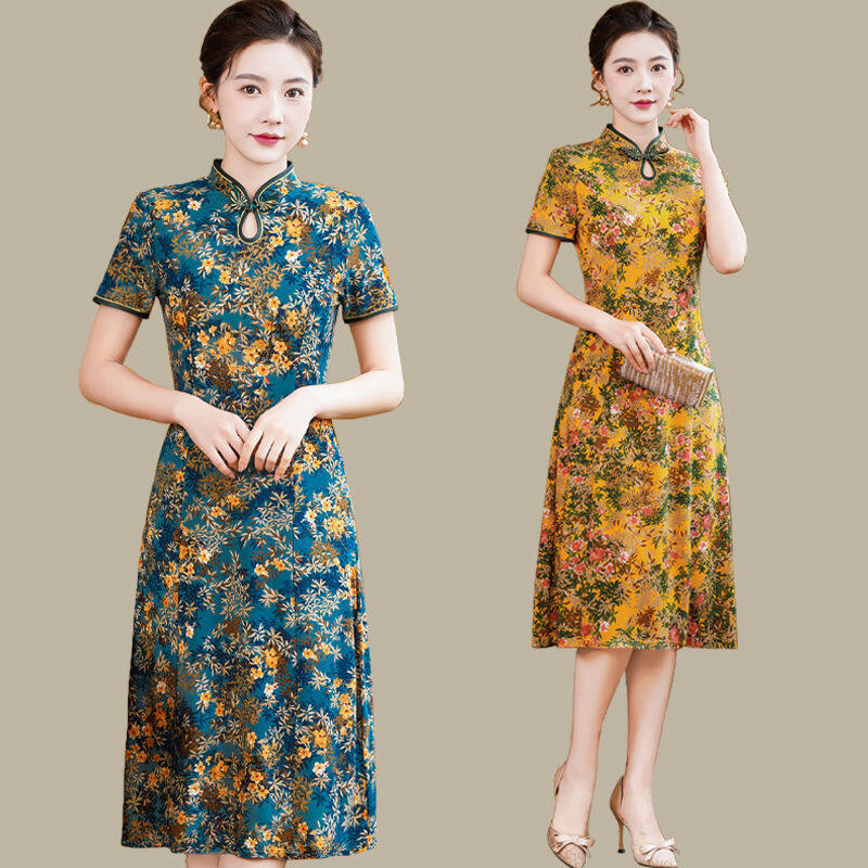 FFTG2762แม่ฤดูร้อนใหม่ที่ดีขึ้นชุด Cheongsam ผู้หญิงวัยกลางคนและ ...