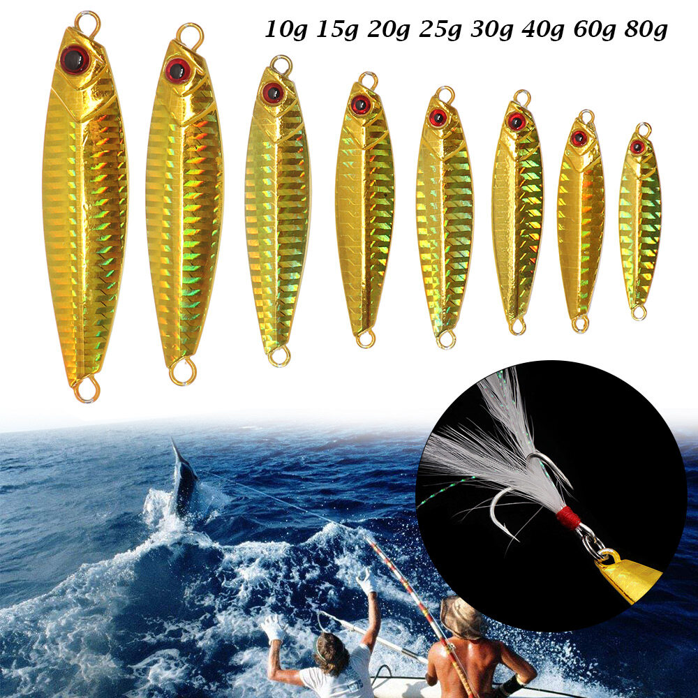 1* Sinking Minnow Bass Hook Colorful Jig Bait Feather Metal Fishing ...