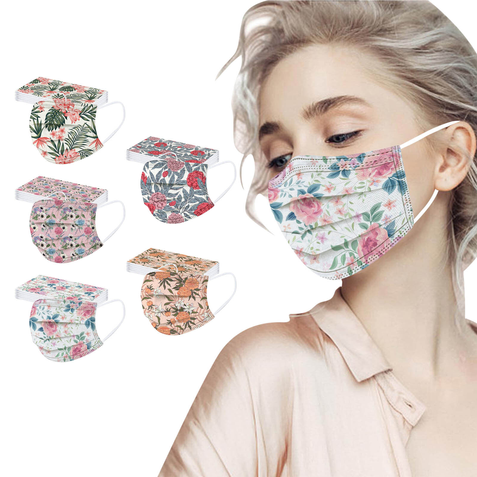 Bnenesmont White Face Mask 50Pcs Adult'S Ltree Layer Protective Cartoon ...