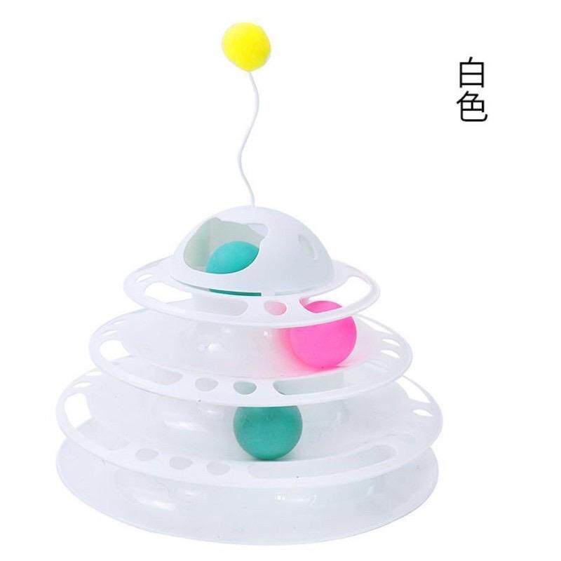 READY STOCK Cat Tower Ball Track 4 Layer Spinning Toy Kucing Mainan ...