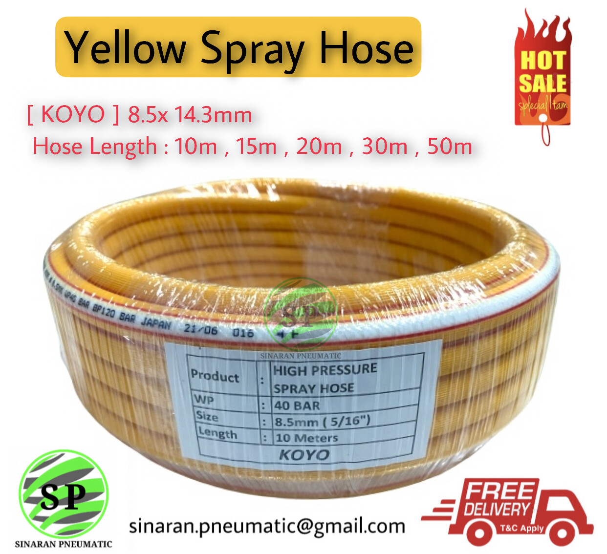 " KOYO " 8.5mm 10,15,20,30,50 meterJapan High Pressure Yellow Hose ...