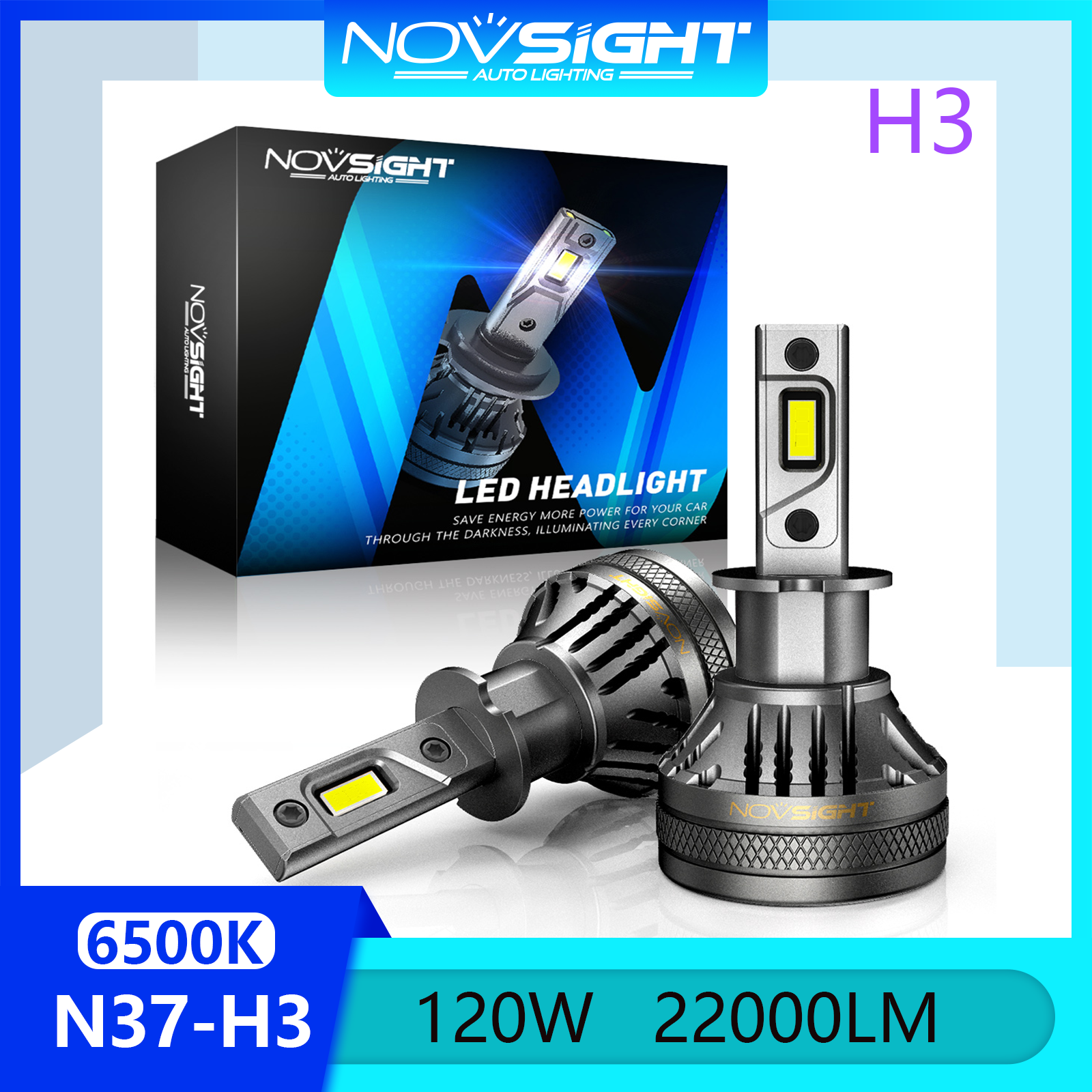 Novsight N37 6500K ไฟ LED Super Bright H3 ชุดหลอดไฟหน้า LED ไฟตัดหมอก ...