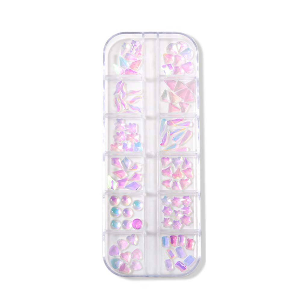 ชุดเครื่องประดับเล็บรูปหัวใจแบบ3D Y2K2 12ช่องแบบ DIY ตกแต่งศิลปะเล็บออโรร่าทรงกลมเครื่องประดับ ...