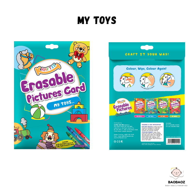 Kraftee Erasable Pictures Card With 12 pieces Washable Regular Crayons ...