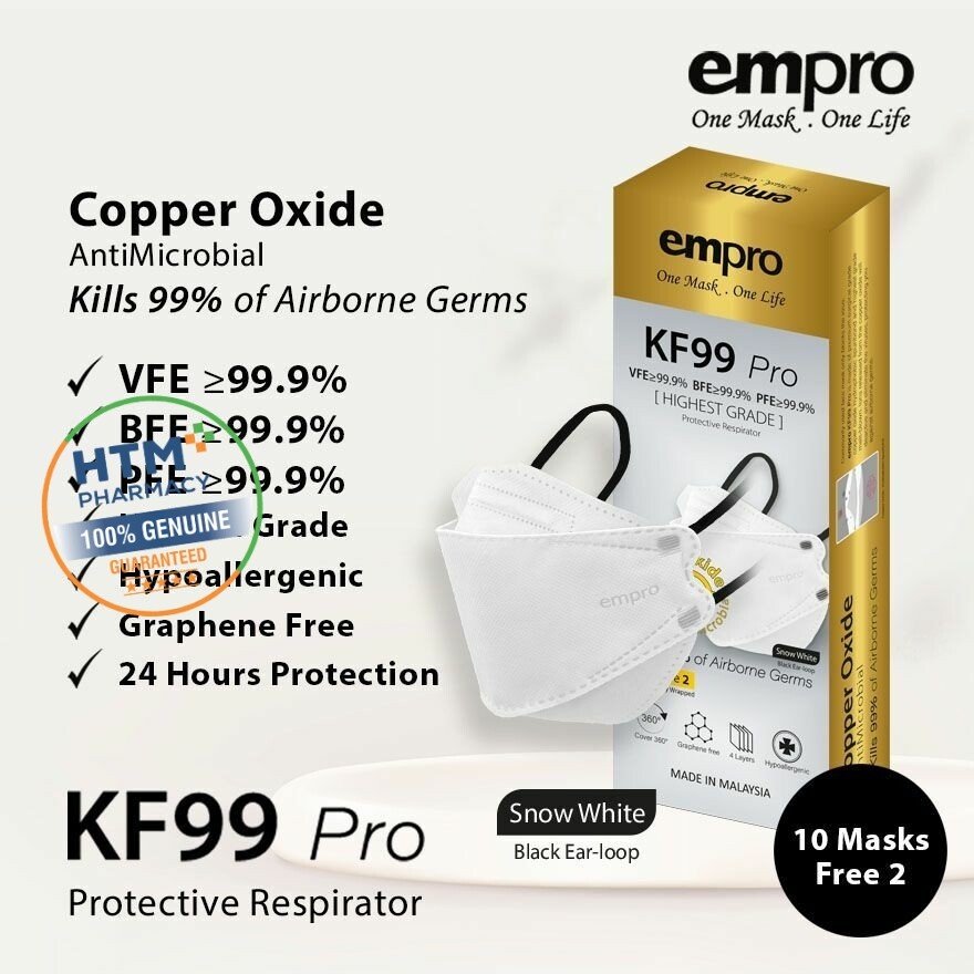 Empro KF99 Pro Respirator Copper Oxide Antimicrobial Face Mask 12's ...