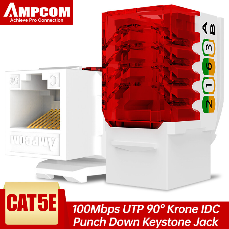 AMPCOM CAT6 Keystone Jack Insert 1/5/10-Pack, 90 Degree Punch Down ...