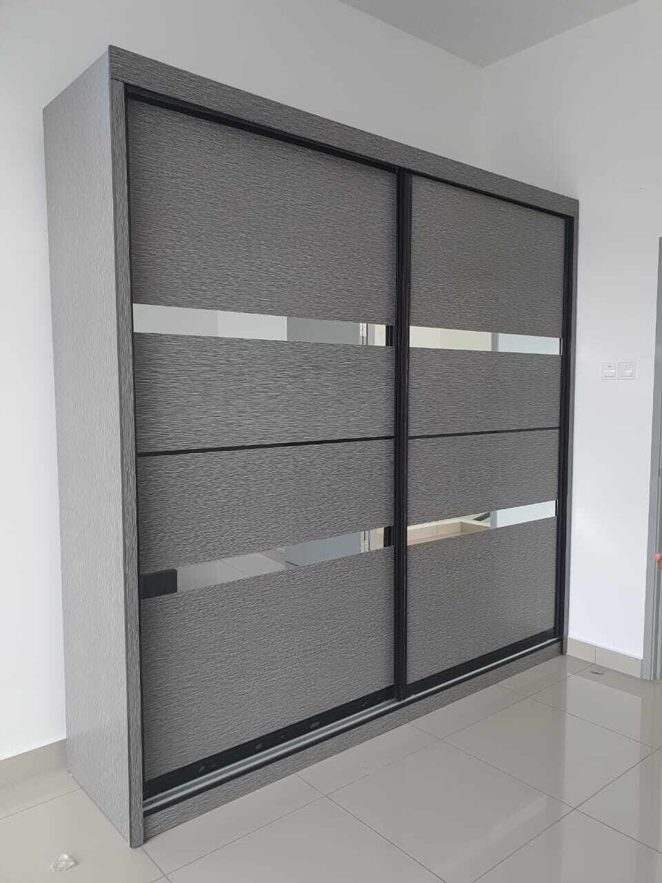 🔥FREE INSTALLATION🔥Anti Jump Sliding Door Wardrobe 6x8,8x8 | MDF Wood | Almari Anti-Jump | Lazada