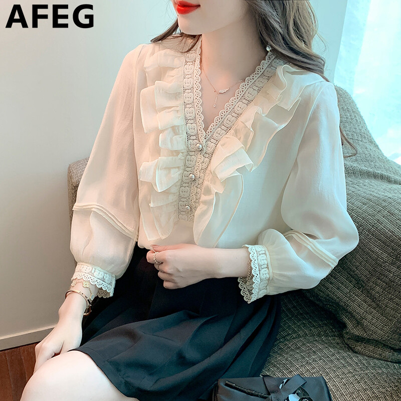 AFEG ใหม่เกาหลีคอวีแฟชั่นหลวมทุกการแข่งขันแขนโคมไฟเสื้อสำหรับผู้หญิง ...