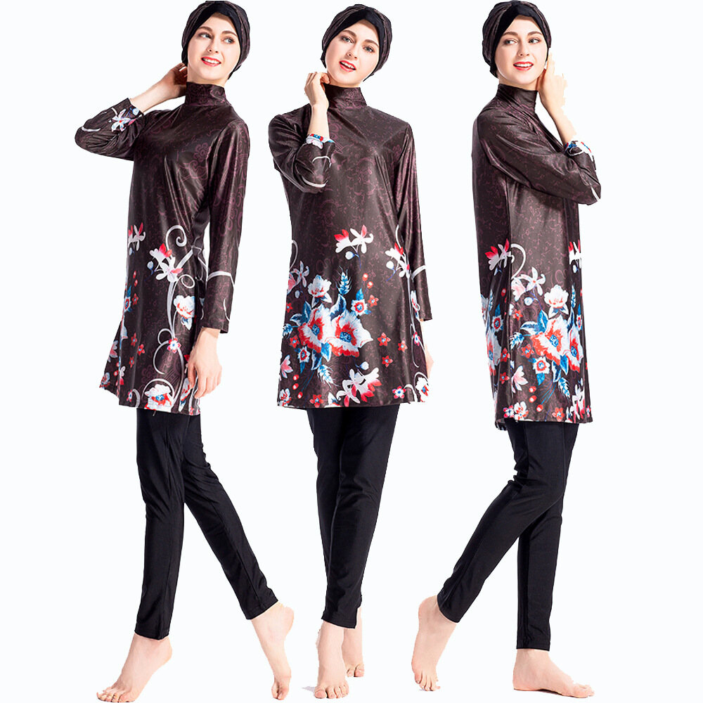SUPERLI Three Pieces Burkini Muslim Swimsuit Fashion Hasema Without Pad ...