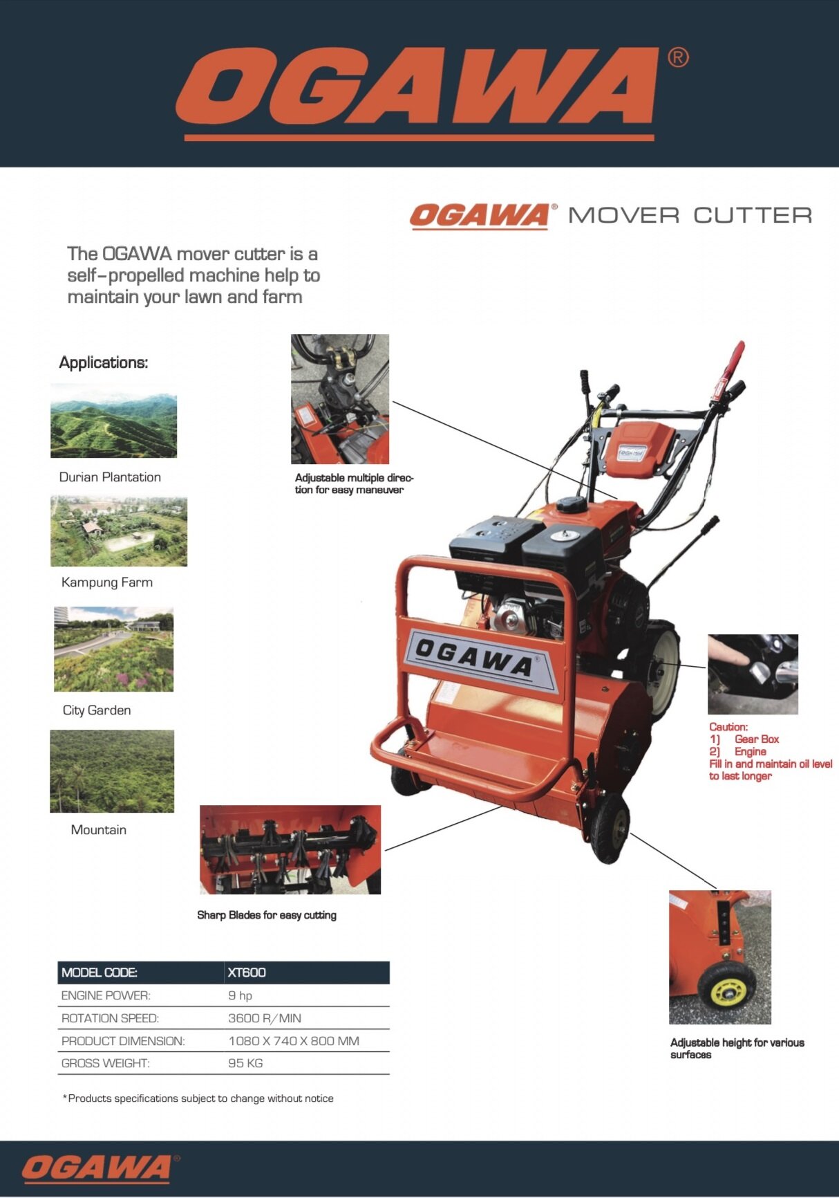 SUPER Heavy Duty Grass Mover Cutter OGAWA Brand Powerful 9HP Engine ...