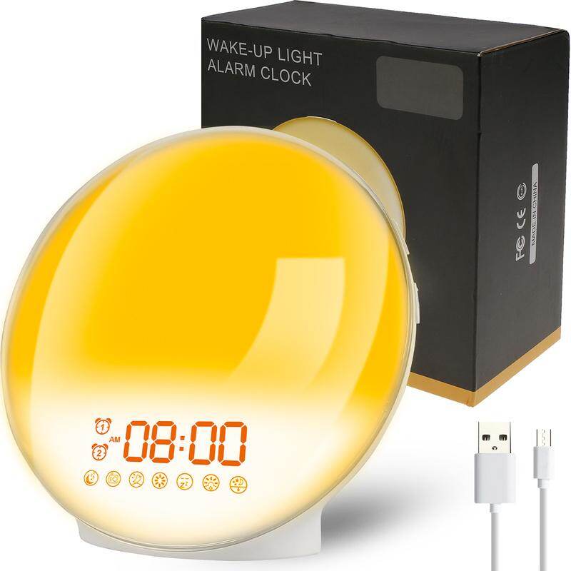 Wake Up Light Sunrise Alarm Clock Reusable Light Alarm Clock with 7 ...