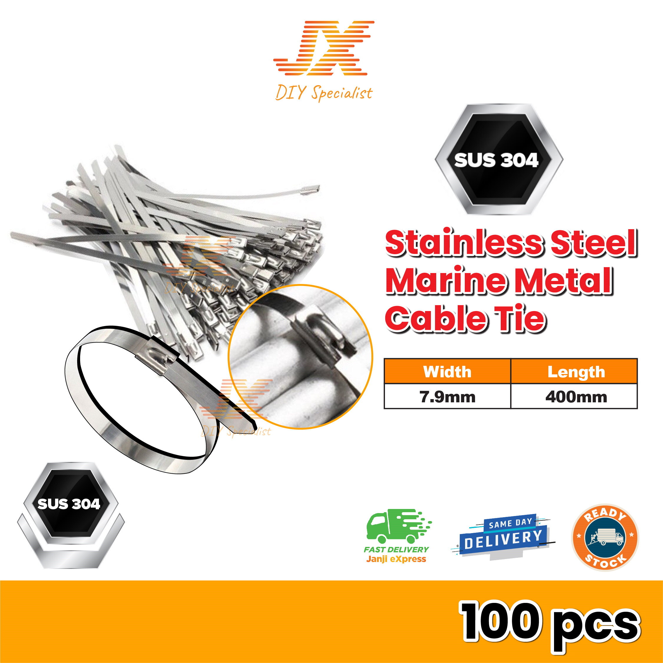 100Pcs Multi-Purpose Locking Cable Metal Zip Ties Stainless Steel Cable ...