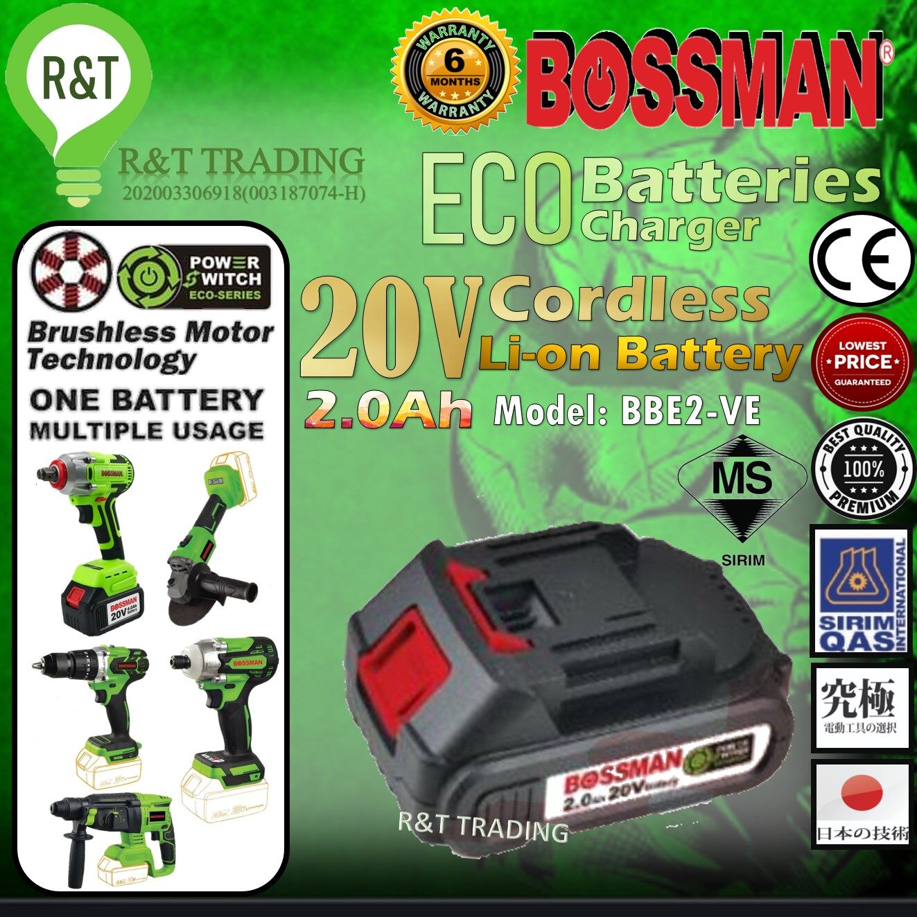 [SIRIM/Warranty]BOSSMAN ECO-Series 20V Cordless Brushless Impact Hammer ...