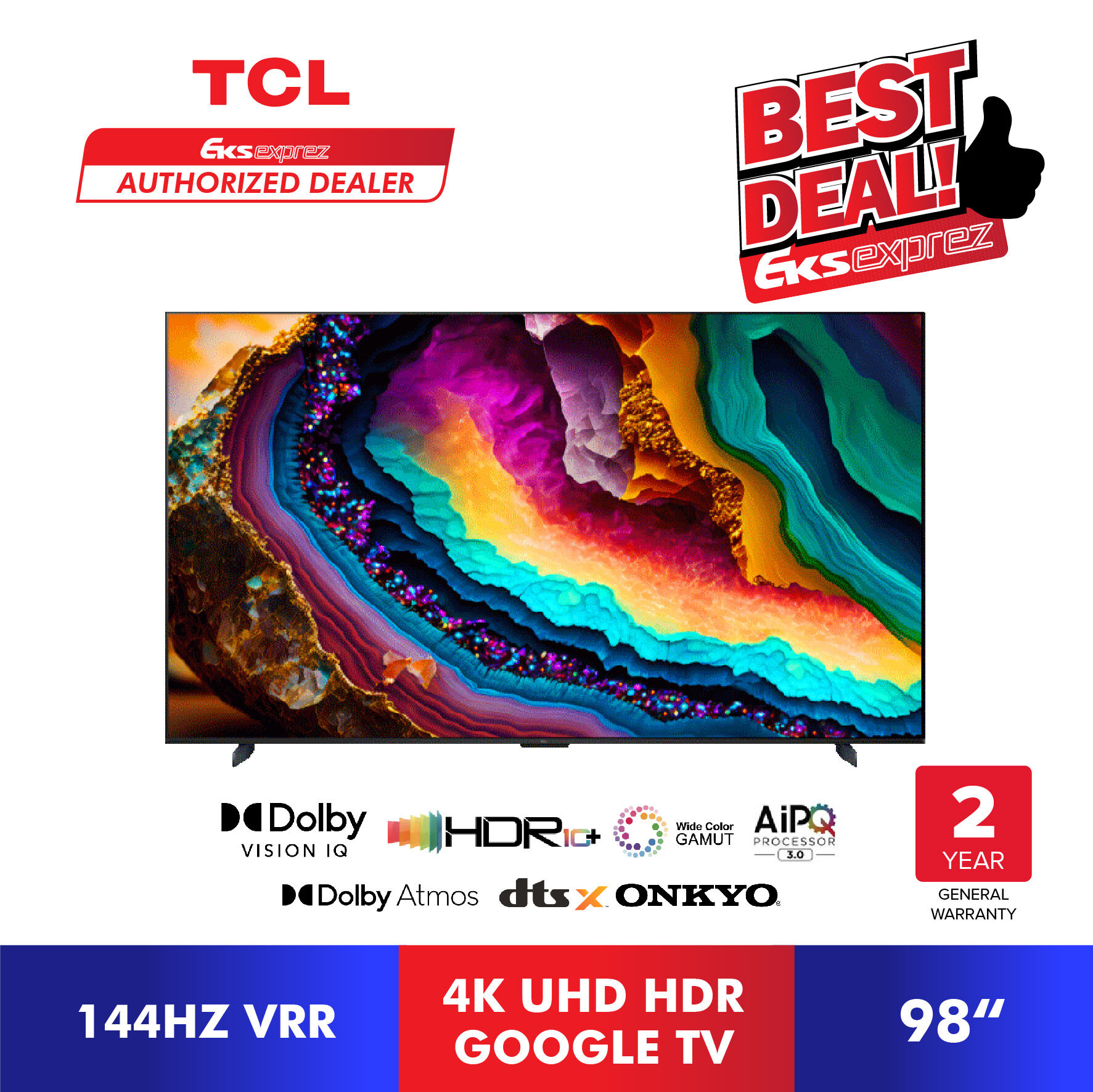 TCL 4K UHD SmartTV 98" 98P745 with 144Hz VRR / Dolby Vision IQ / Dolby ...