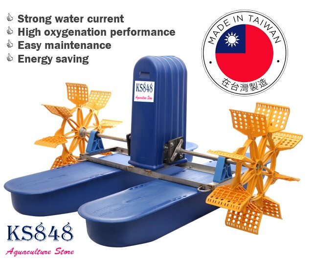 Taiwan Single Phase / 1 phase Paddlewheel Aerator 1hp 2 Impeller/ Kipas ...