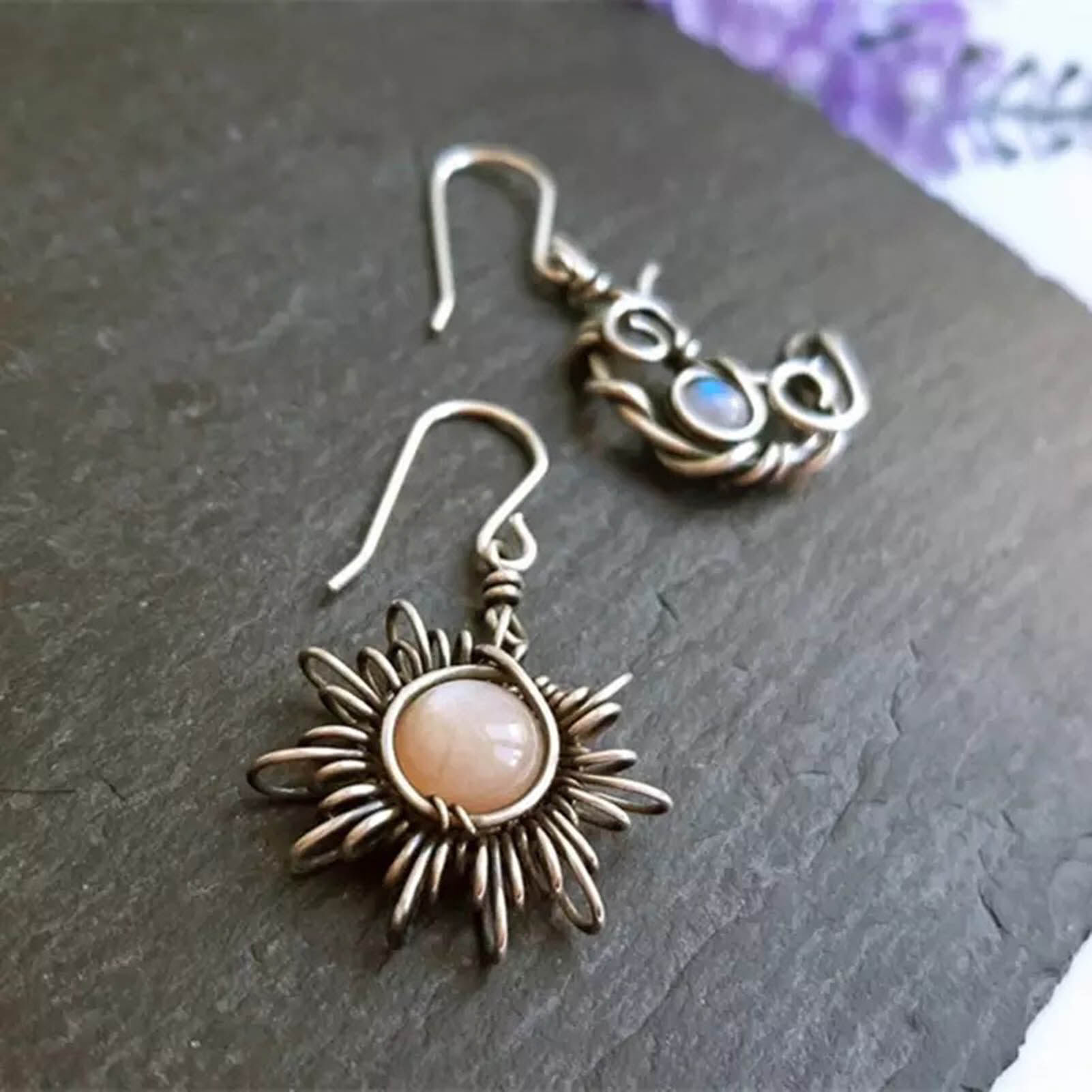 Bohemia Sun And Moon Earrings Silver Color Crystal Drop Earrings Women ...