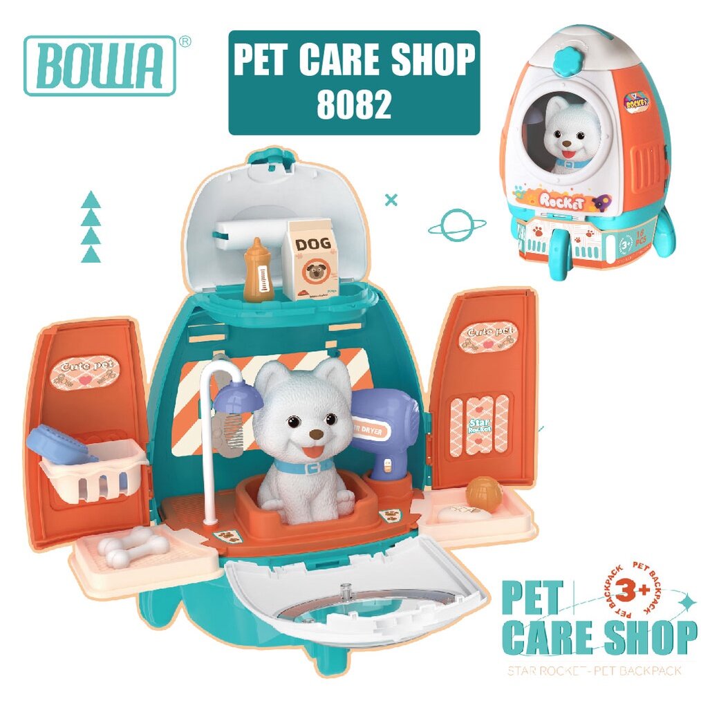 BOWA Space Star Rocket Pet Backpack Clinic Salon Care Shop Pretend Play Set 8080 8081 8082 ...
