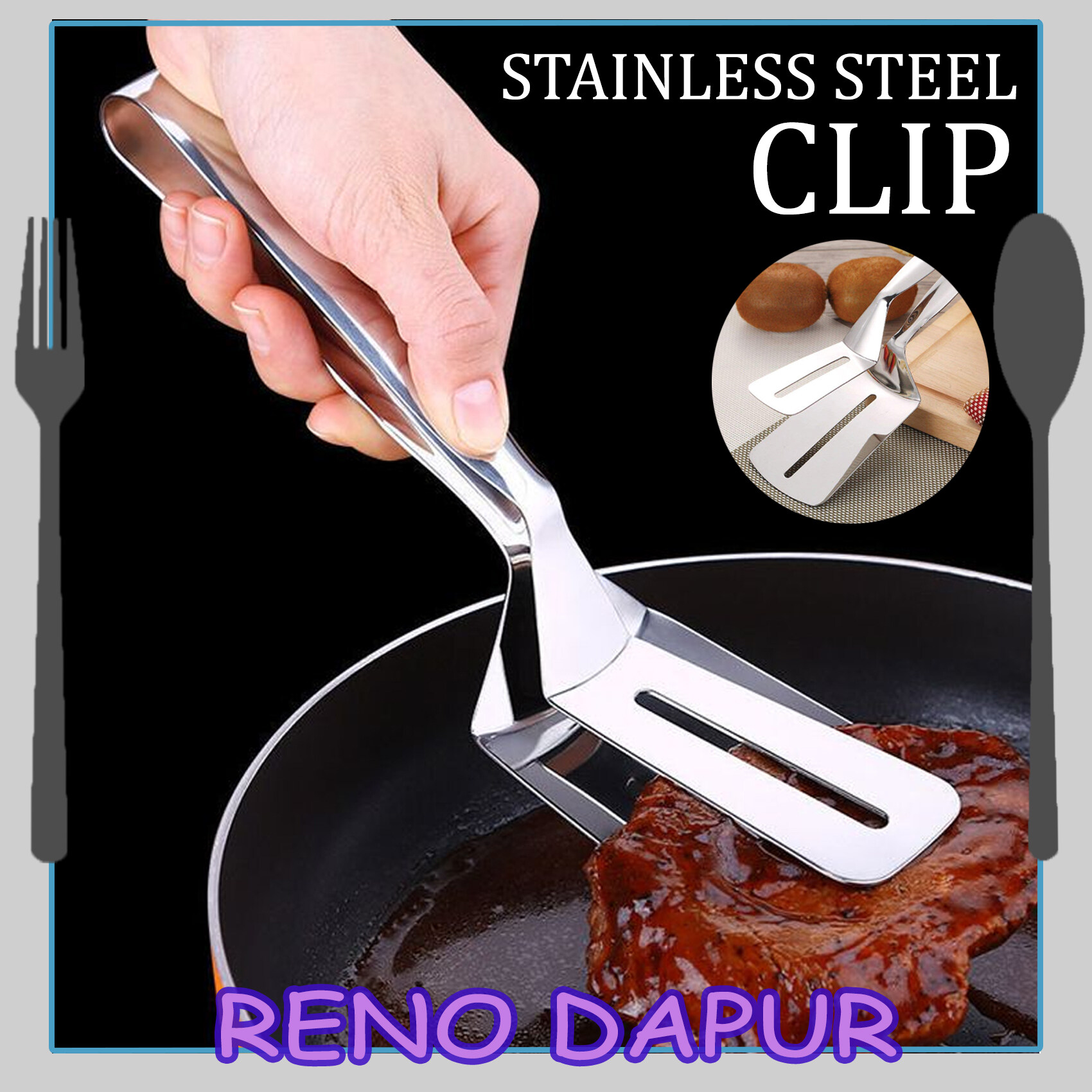 Stainless Steel BBQ Clip Double Sided Spatula Tong Food Flipping ...