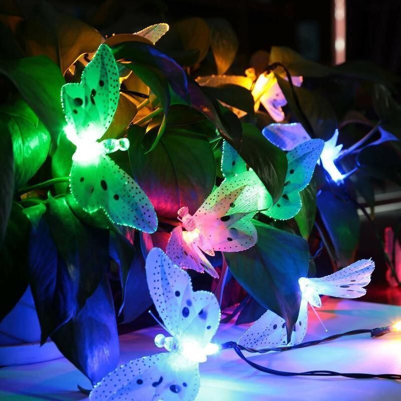 12 Led Solar Powered Butterfly Fiber Optic Fairy String Lights ...