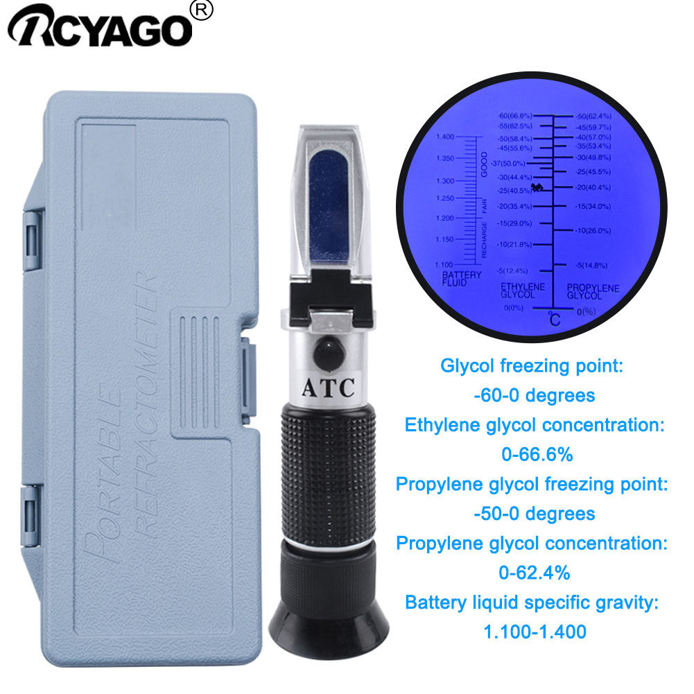 RCYAGO Antifreeze Freezing Refractometer 0-66.6 Ethylene Glycol 0-62.4 ...