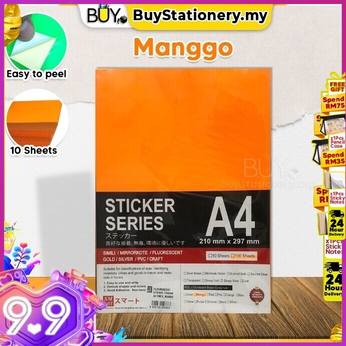 A4 Sticker Paper Colour Self Adhesive Fluorescent Stickers Label ...