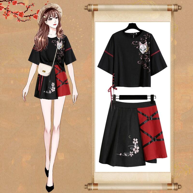 Anime Demon Slayer Japanese Red Ribbon Girl Lolita T-shirt Short Skirt ...