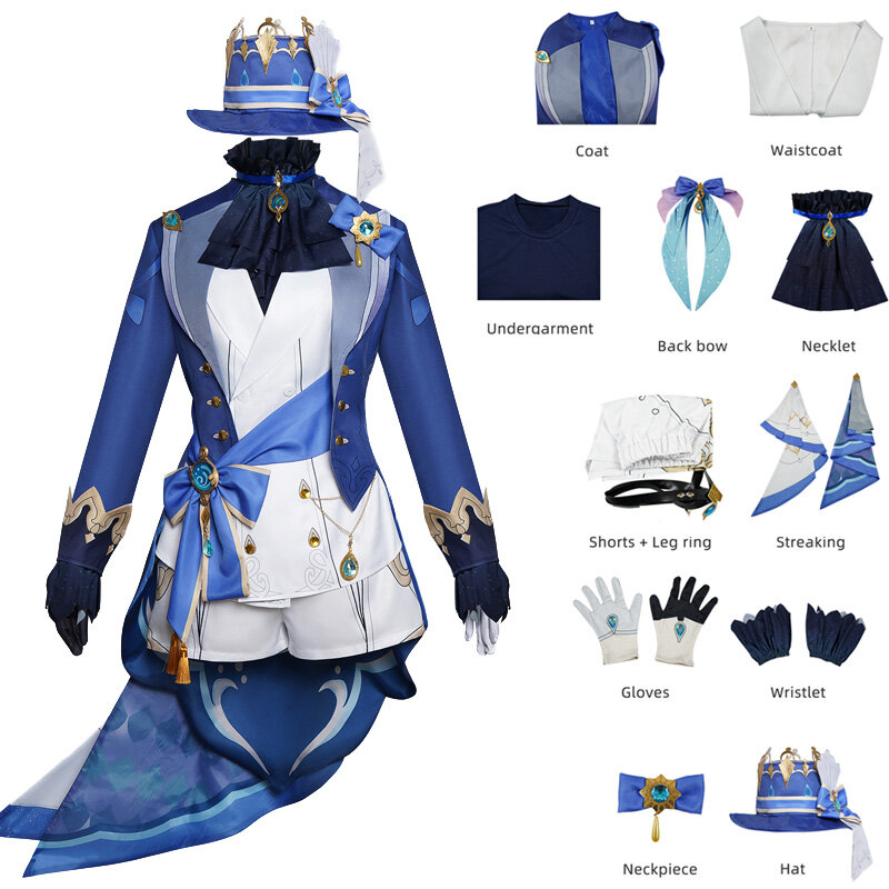 เสื้อโค้ทของความยุติธรรมลาย Fontaine God ชุดหางยาวอนิเมะ Genshin Impact ...