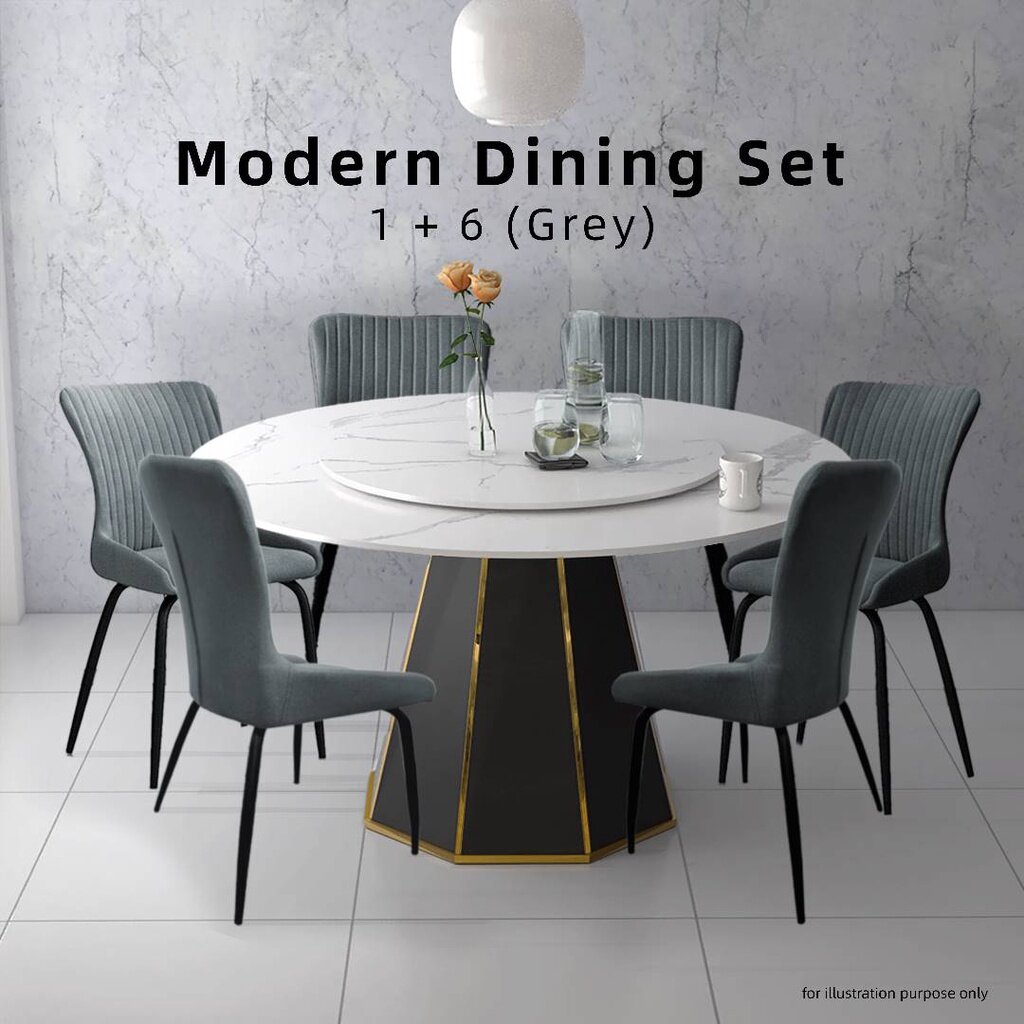 Wfurniture (130+70) 7991 Glossy Sintered stone Round Dining set ...