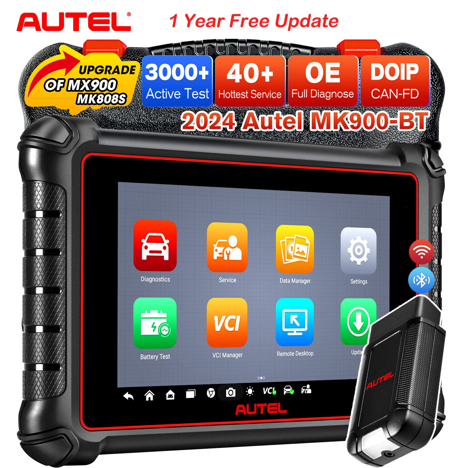 2024 New Autel MaxiCOM MK900BT Auto OBD2 Bidirectional Diagnostic Scanner Tool, 3000+ Active ...