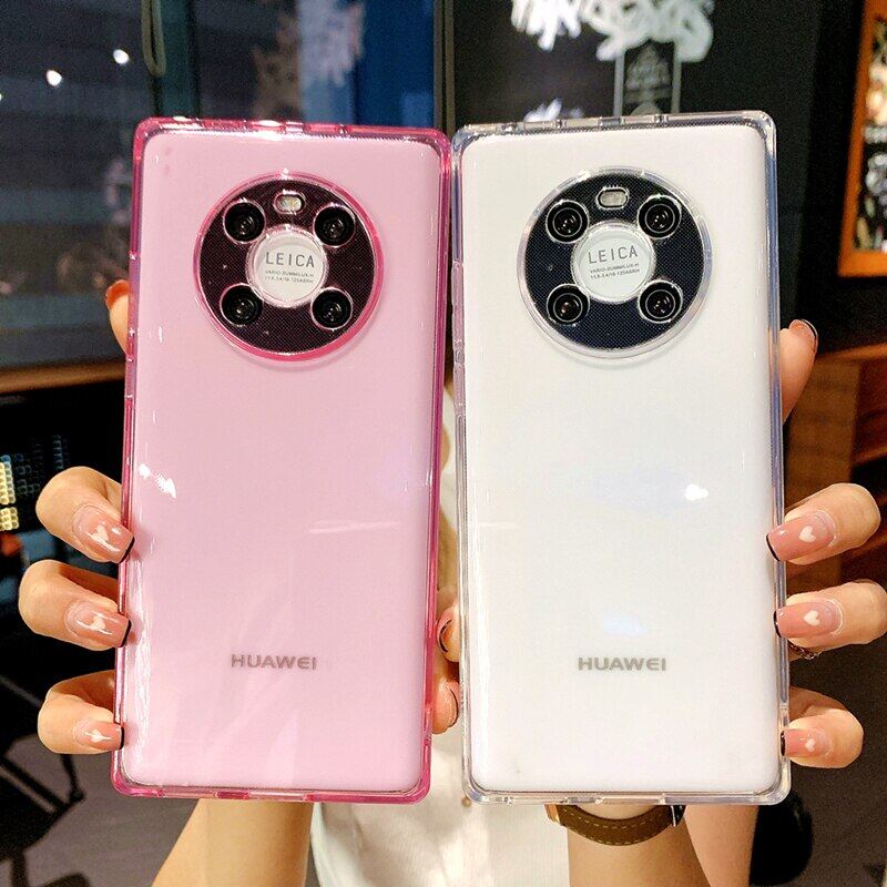 เคสโทรศัพท์สีเรืองแสงสี่เหลี่ยม,เคสใส TPU นิ่มป้องกันกล้องสำหรับ Huawei P40 P30 Pro Mate 40 30 ...