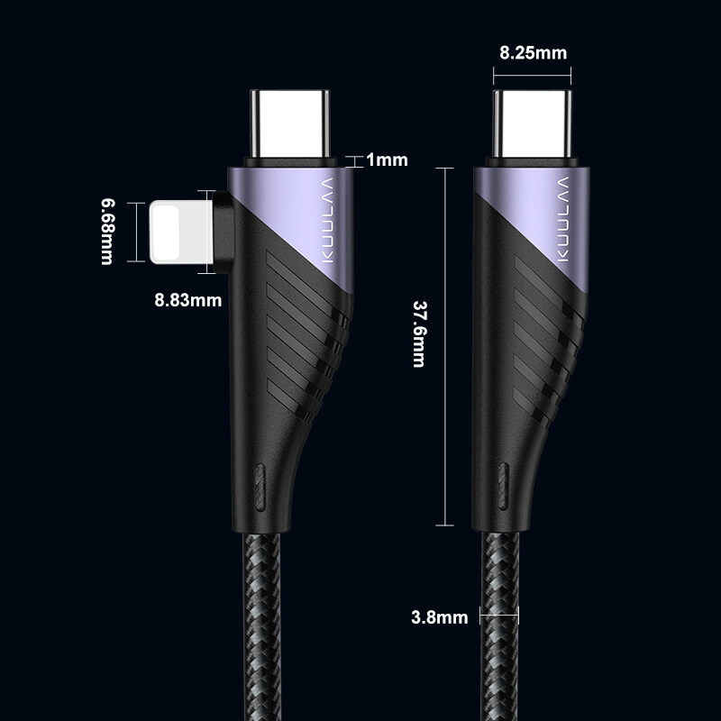 Rovtop Dual-Head 3A Fast Charging Data Cable PD 60W One For Two Braided ...