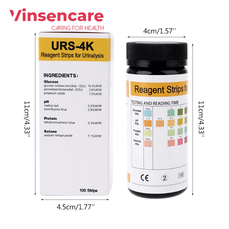 Vinsencare 100Pcs/Box Urine Testing Strips 4 Parameter Urinalysis Test ...