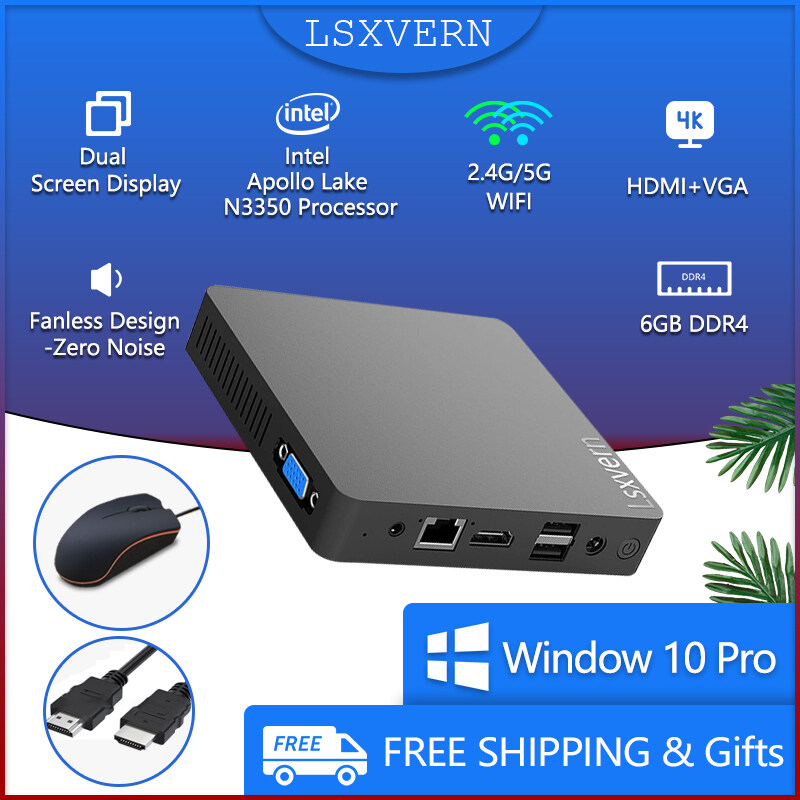 Mini PC Windows 10 Pro Mini Computer 6GB RAM Desktop Computer Intel N3350 Dual WiFi Dual-Screen ...