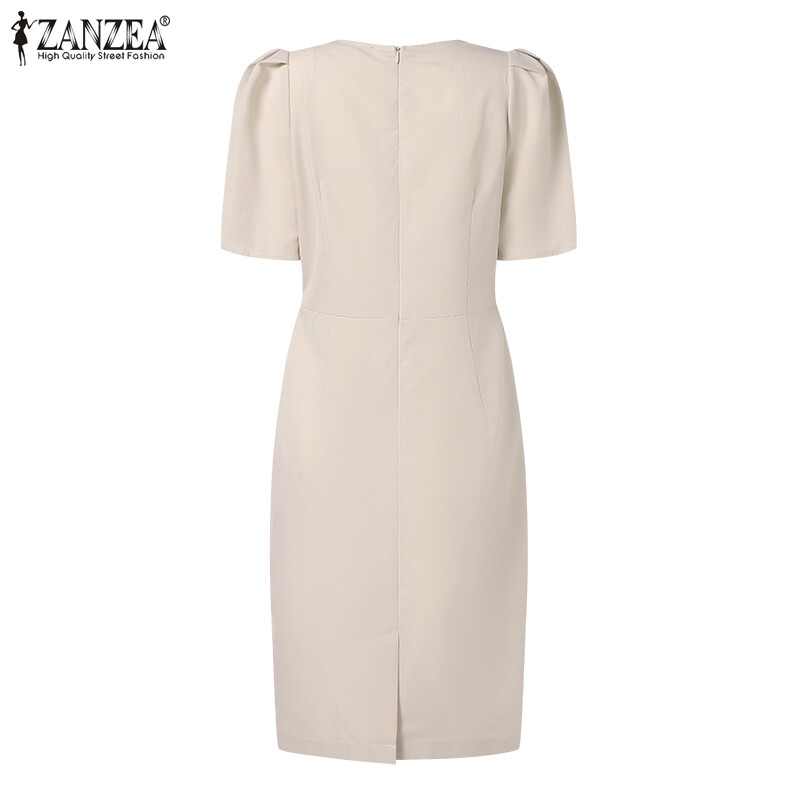 ZANZEA Korean Style Womens Short Sleeve V Neck Long Dress Skinny Plain ...