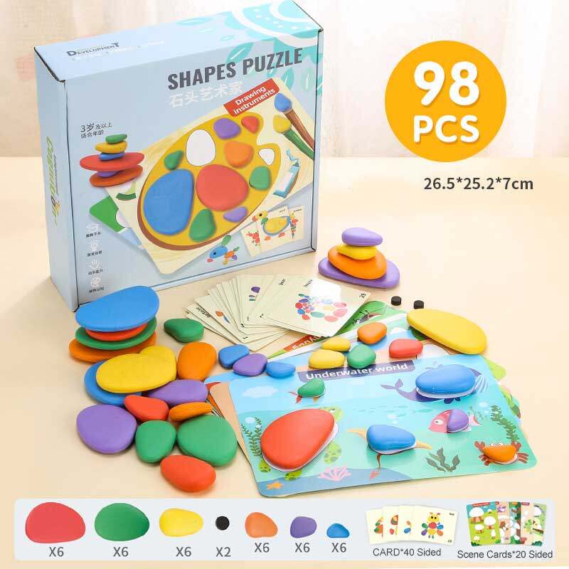 Montessori Educational Toys for Kids Rainbow Stacking Stones with 20 ...